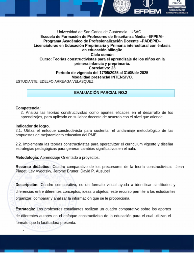 Evaluación Parcial 2 | PDF | Constructivismo (filosofía de la educación) | Maestros