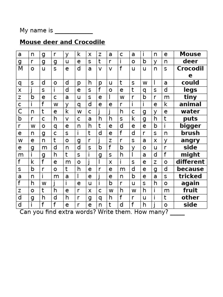 Wordfind - Mouse Deer and Crocodile | PDF