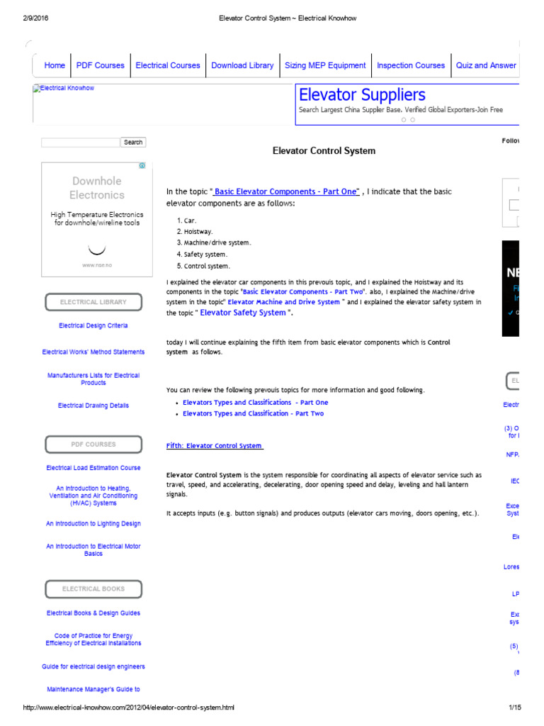 Elevator Control System Electrical Knowhow | PDF | Elevator | Relay
