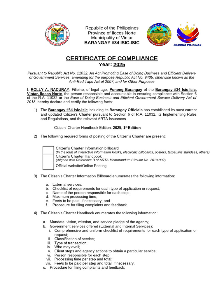 Certificate of Compliance 2025 | PDF