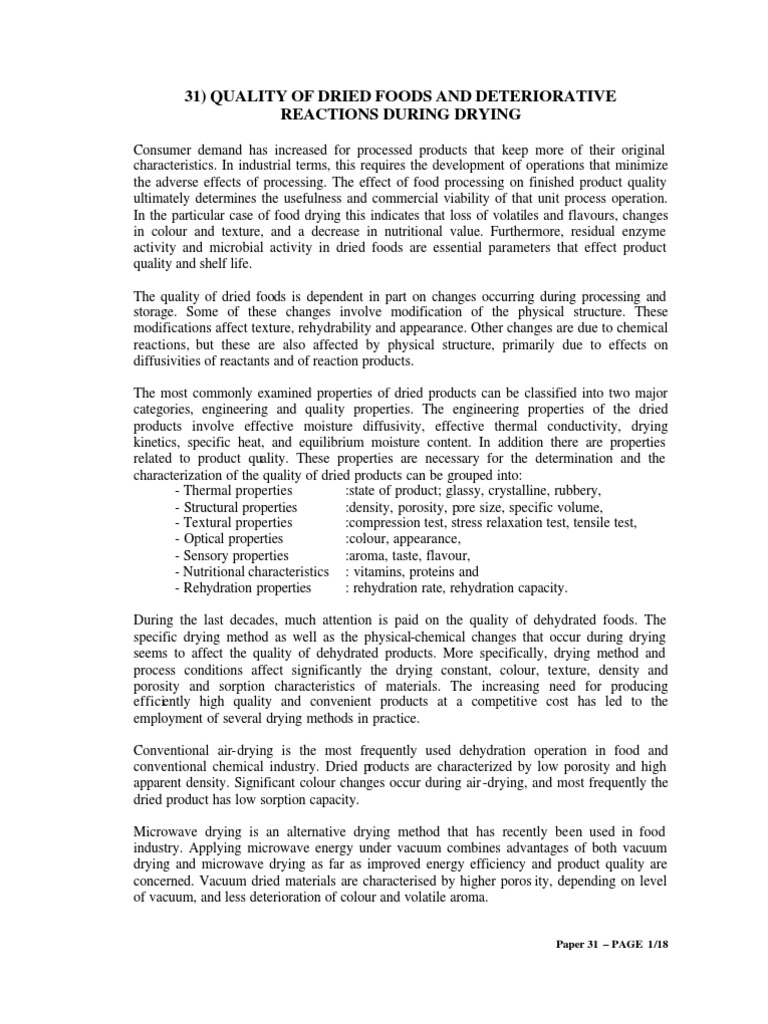 31) Quality of Dried Foods and Deteriorative Reactions During Drying ...
