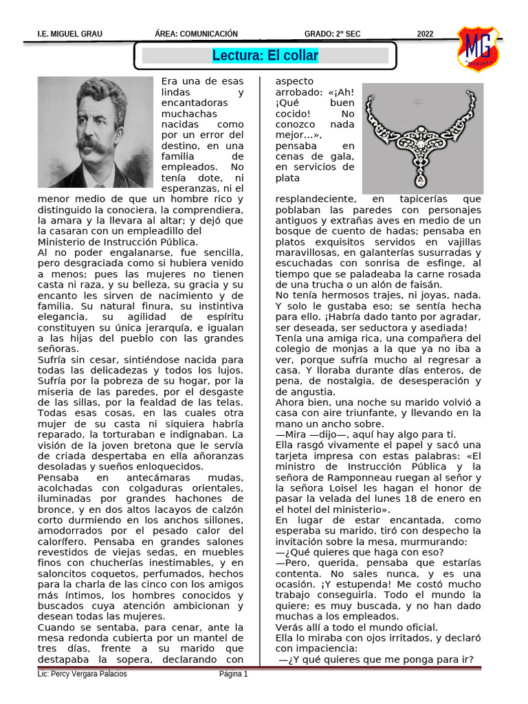 Guia. Lectura. El Collar. | PDF