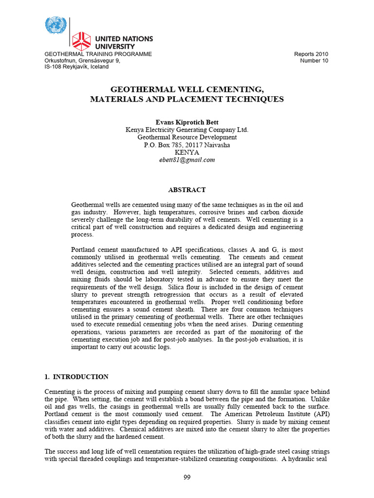 Geothermal Well Cementing Materials and Placement Techniques 4ccgnk0pey ...