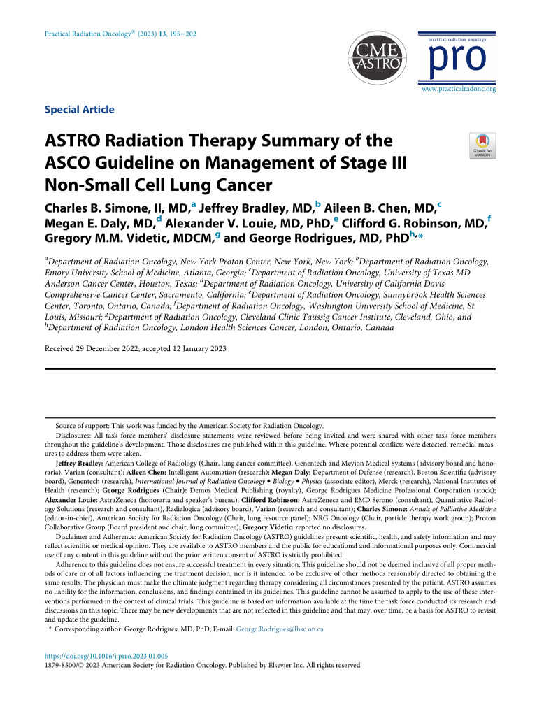 ASTRO Radiation Therapy Summary of the ASCO Guidel | PDF | Radiation ...