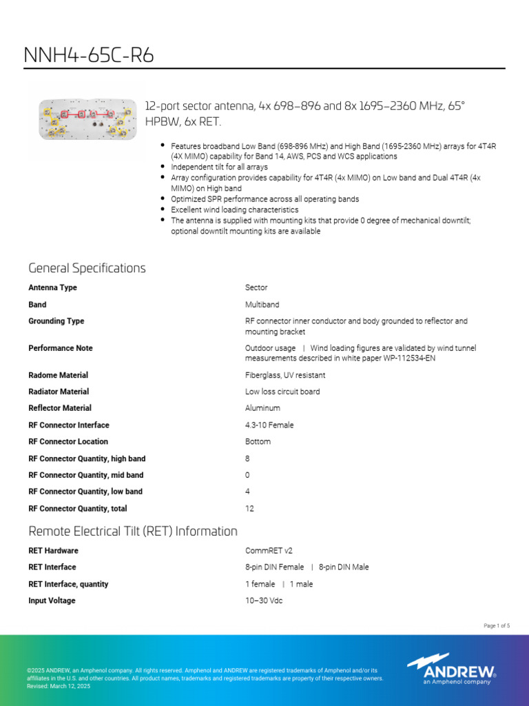 nnh4 65c r6 Product Specifications | PDF | Antenna (Radio ...