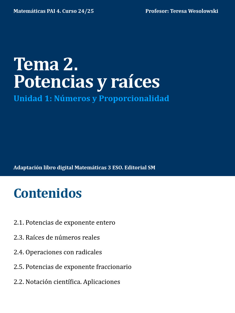M PAI 4. PPT Ud 1. Tema 2. Potencias y Raíces | PDF