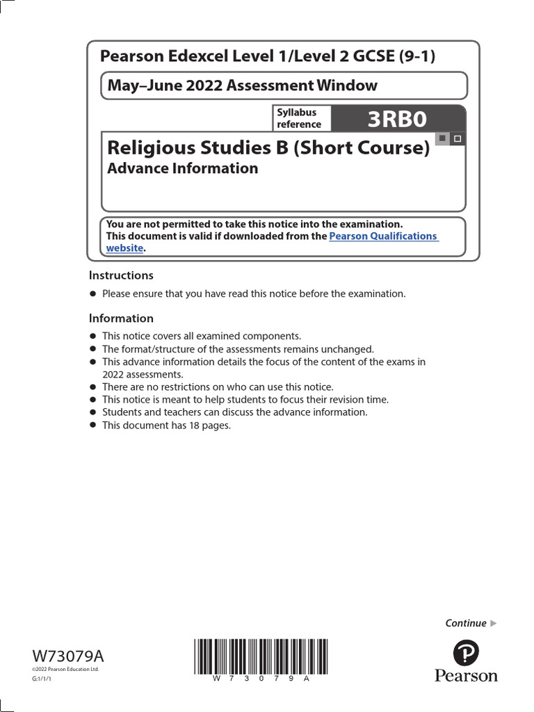 W73079 GCSE Religious Studies (Short Course) B 3RB0 An Accessible ...
