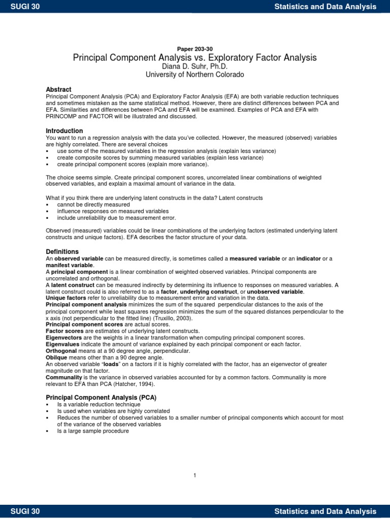 Principal Component Analysis Vs Exploratory Factor Analysis Pdf