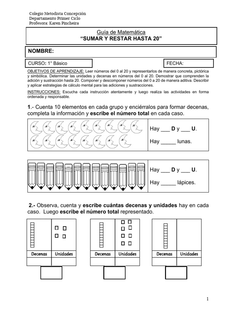 18-08 Sumar y Restar Hasta 20 | PDF | Sustracción | Matemáticas