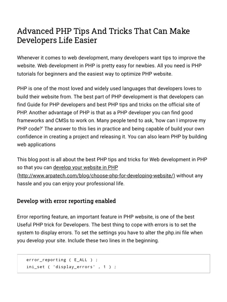 Advanced PHP Tips and Tricks That Can Make Developers Life Easie | PDF | Php | Object Oriented ...