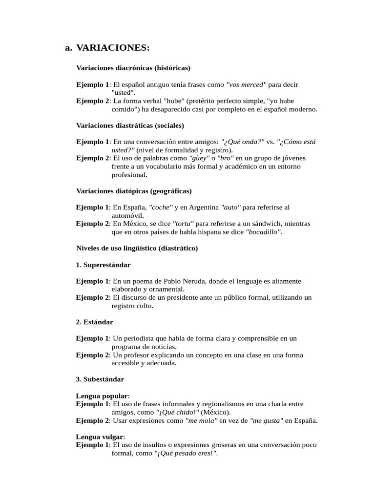 Diversidad Interna y Niveles de La Lengua - Ejemplos | PDF | Lengua ...
