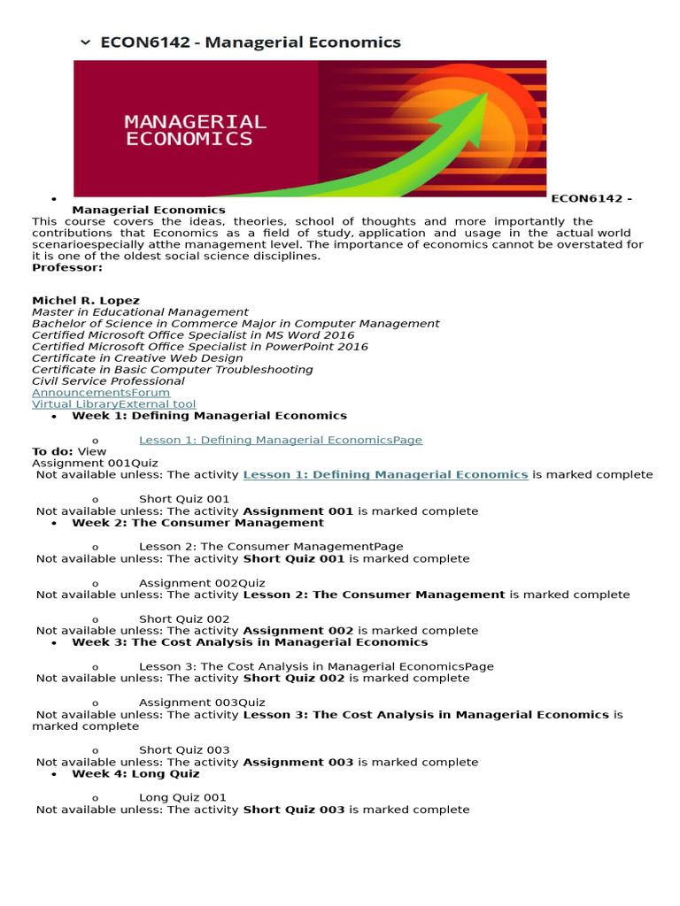 Managerial Economics Course Overview | PDF | Economics | Economies