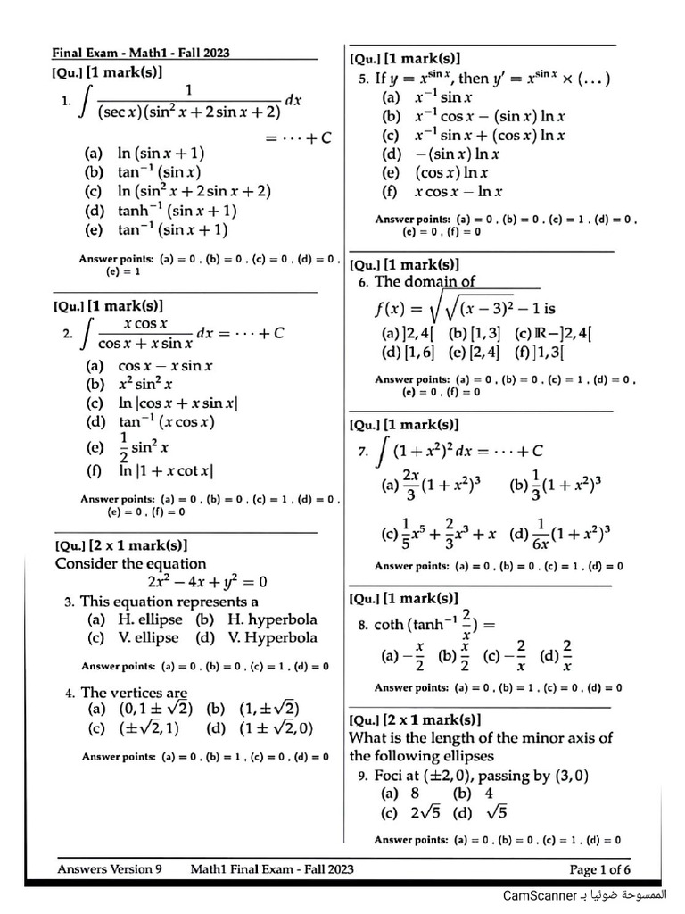 Final Math1 Fall 23 | PDF