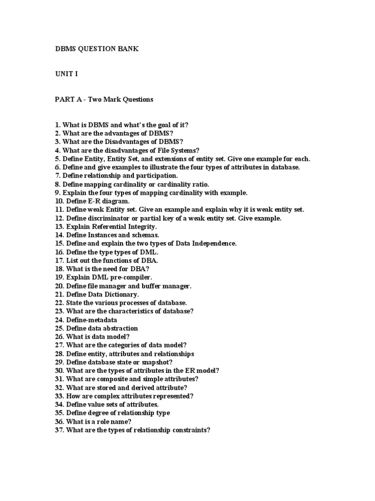 Dbms Question Bank-New | PDF | Relational Model | Sql