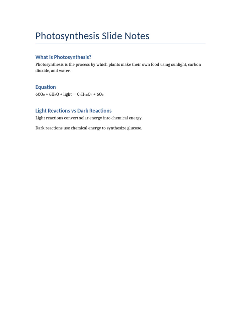 Photosynthesis Slide Notes | PDF