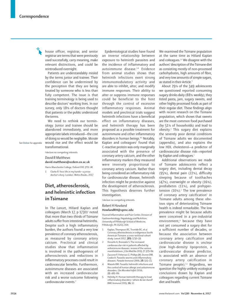 Diet, Atherosclerosis, And Helmintic Infection in 3 | PDF ...