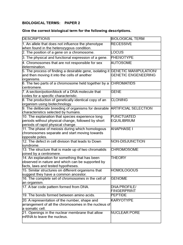 Biological Terms Paper 2-1 | PDF | Gene | Translation (Biology)