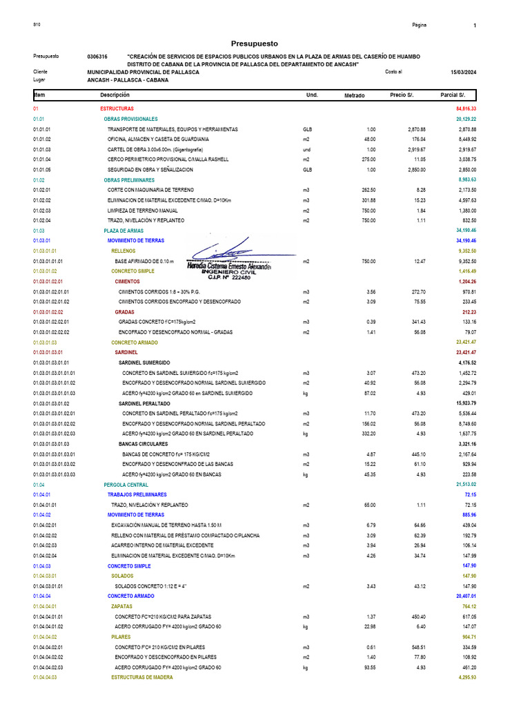 Presupuesto: Estructuras 84,816.33 | PDF | Materiales de construcción ...
