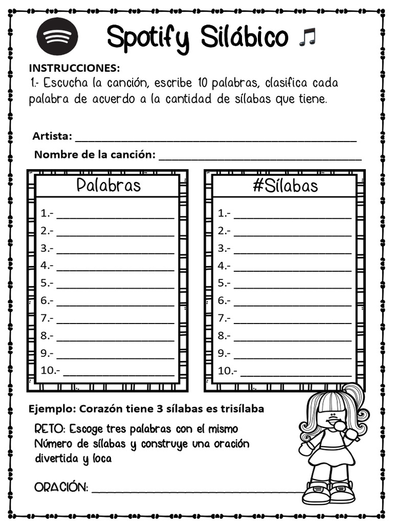 Spotify Silábico Ficha de Trabajo | PDF | Sílaba
