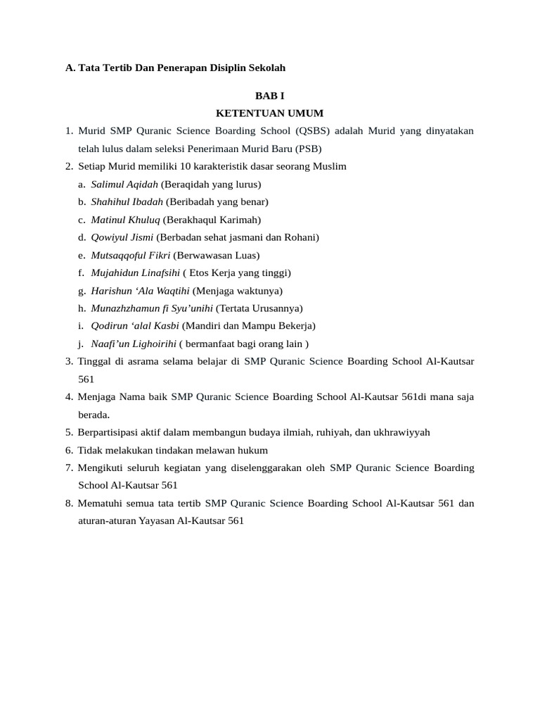 2017 - Tata Tertib Dan Penerapan Disiplin SMP QSBS | PDF