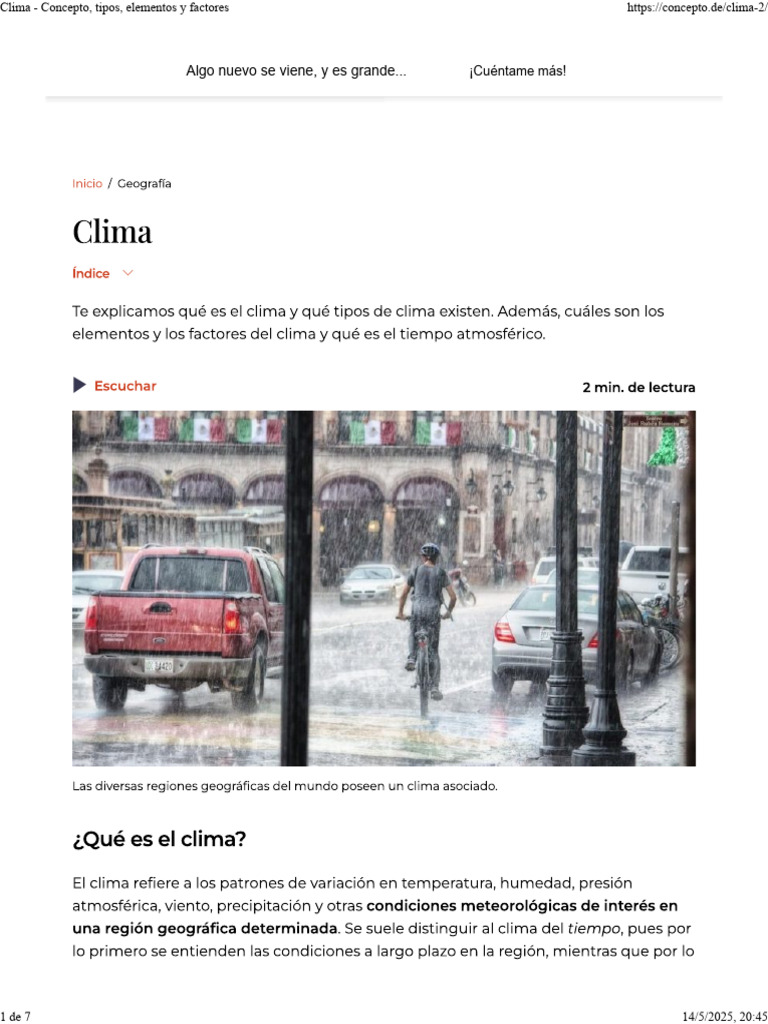 Clima - Concepto, Tipos, Elementos y Factores | PDF