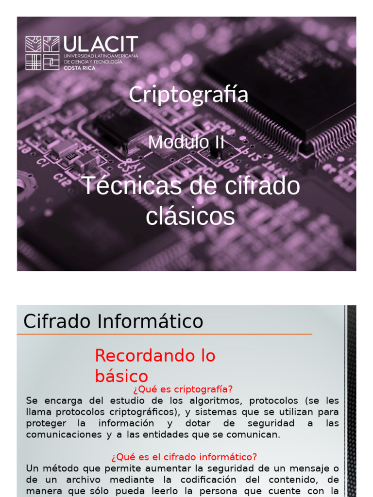 Modulo 2 - Tecnicas de Cifrado Clasico | PDF | Cifrado | Clave (criptografía)