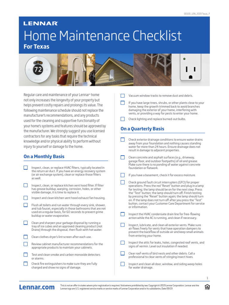 Lennar Maintenance Checklist | PDF | Roof | Basement