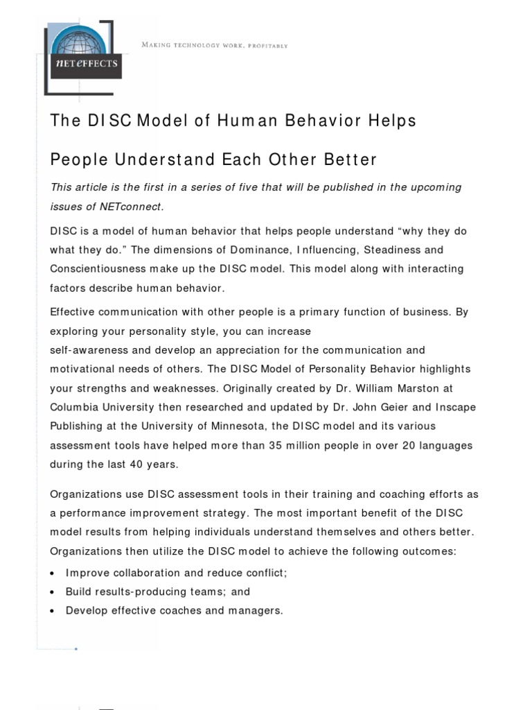 The DISC Model of Human Behavior Helps People Understand Each Other ...