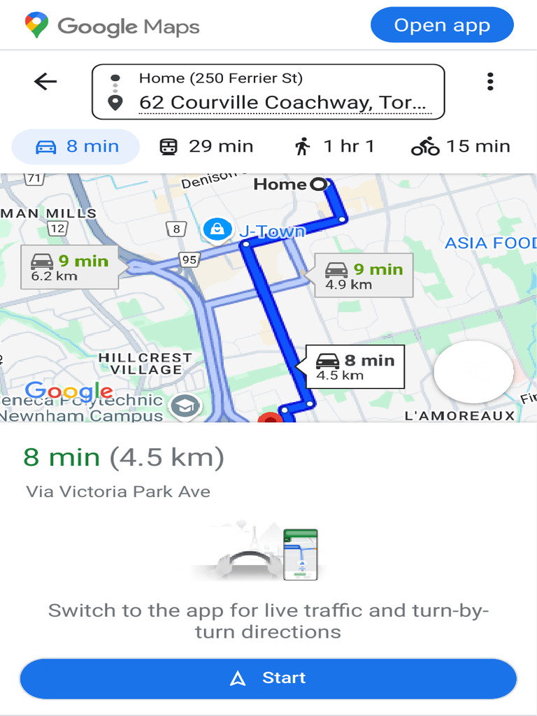 Get Directions - Home (250 Ferrier ST) To 62 Courville Coachway ...