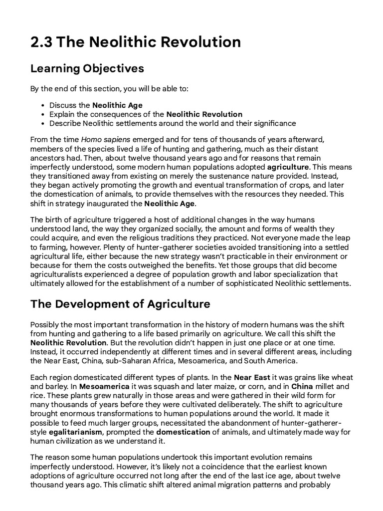 The Neolithic Revolution | PDF | Agriculture | Hunter Gatherer