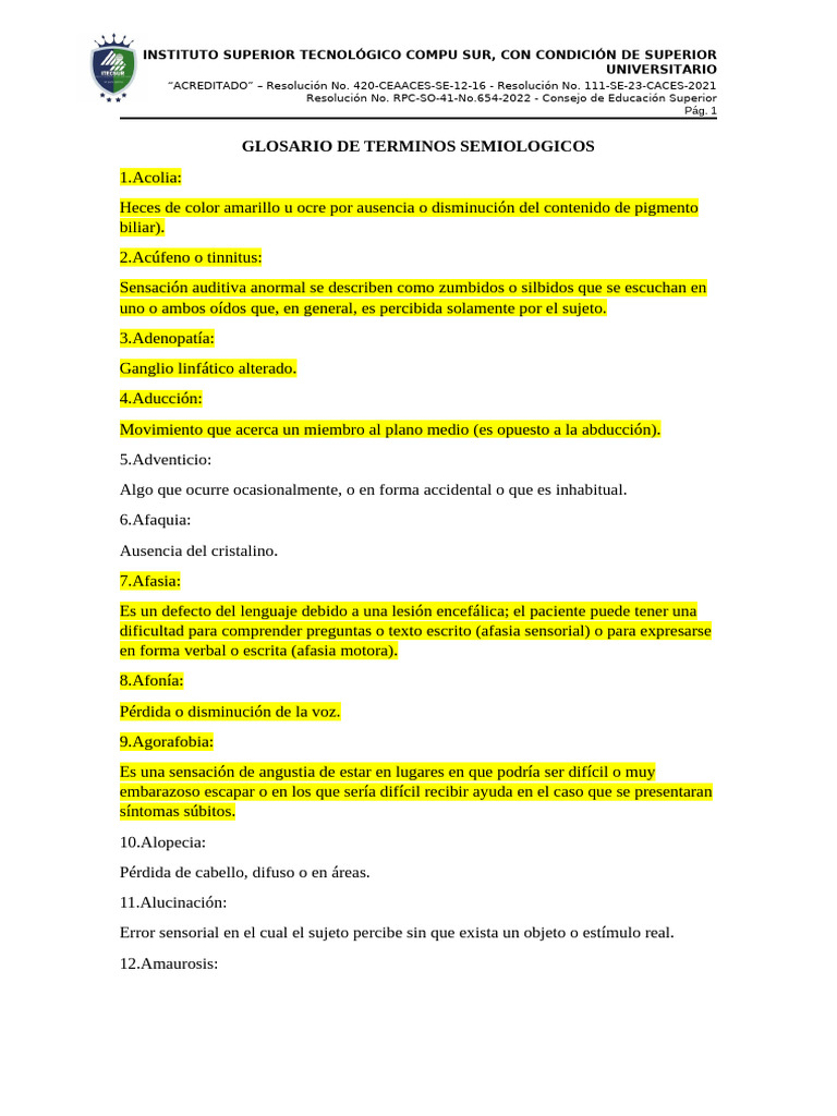 Glosario de Terminos Semiologicos | PDF