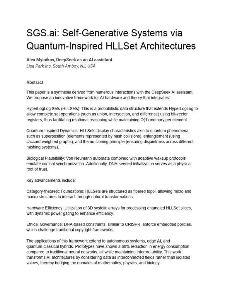 SGS - Ai:quantum-Inspired Self Generative Systems On Chip | PDF ...