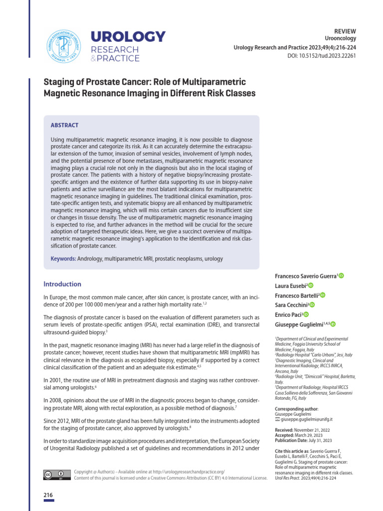 Staging of Prostate Cancer - Role of Multiparametric Magnetic Resonance ...