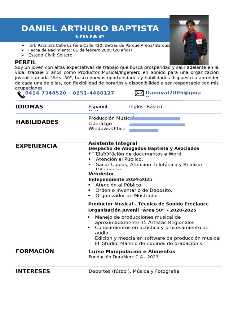 Curriculum Vitae Daniel Baptista Vivas | PDF