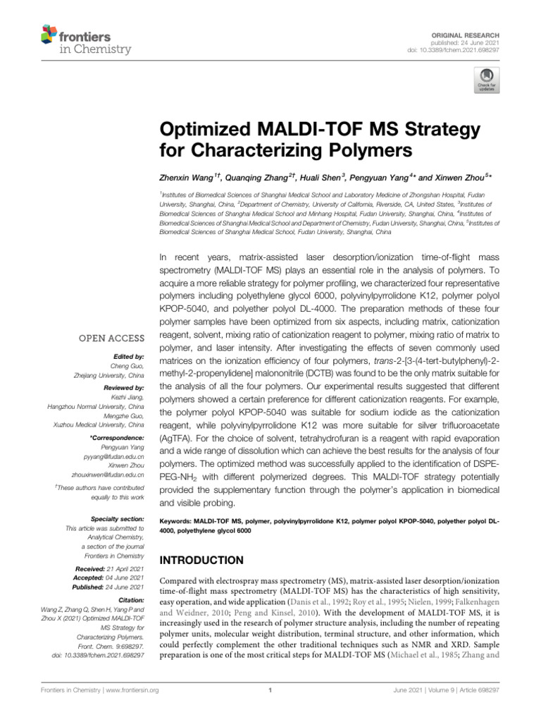 Optimized MALDI-TOF MS Strategy For Characterizing Polymers | PDF ...