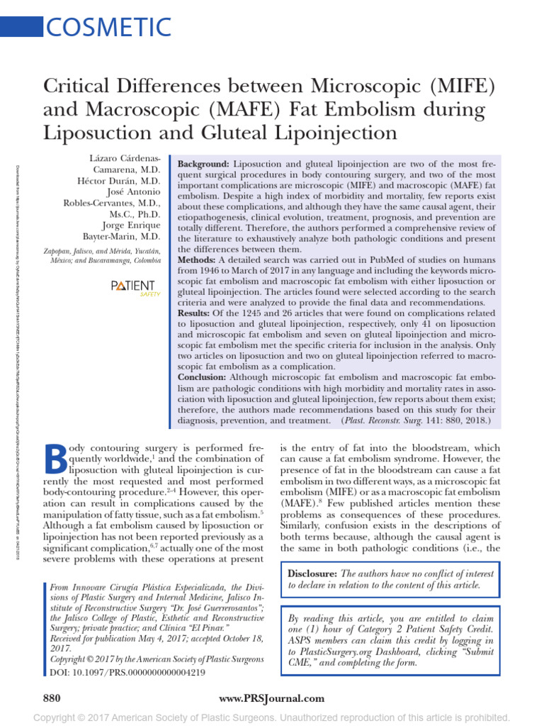 Fat Embolism Risks in Liposuction Surgery | PDF | Vein | Thrombosis