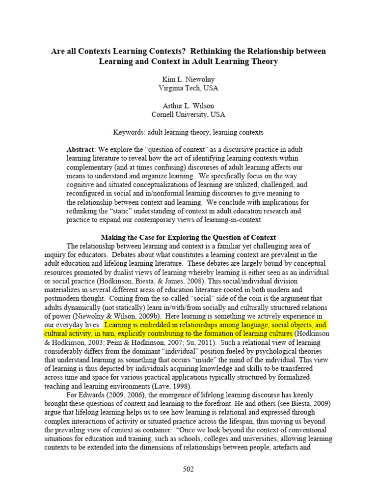 Are All Contexts Learning Contexts? Rethinking The Relationship Between ...