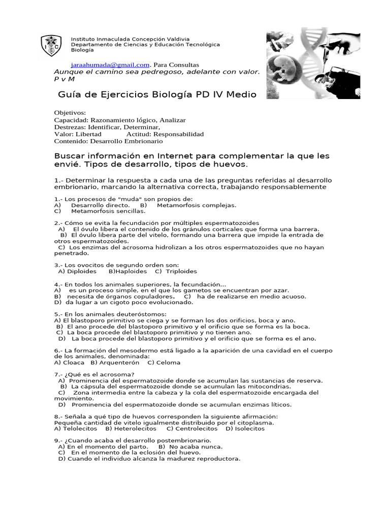 Guía 2 Bio PD D Emb | PDF | Embrión | Interacciones biológicas