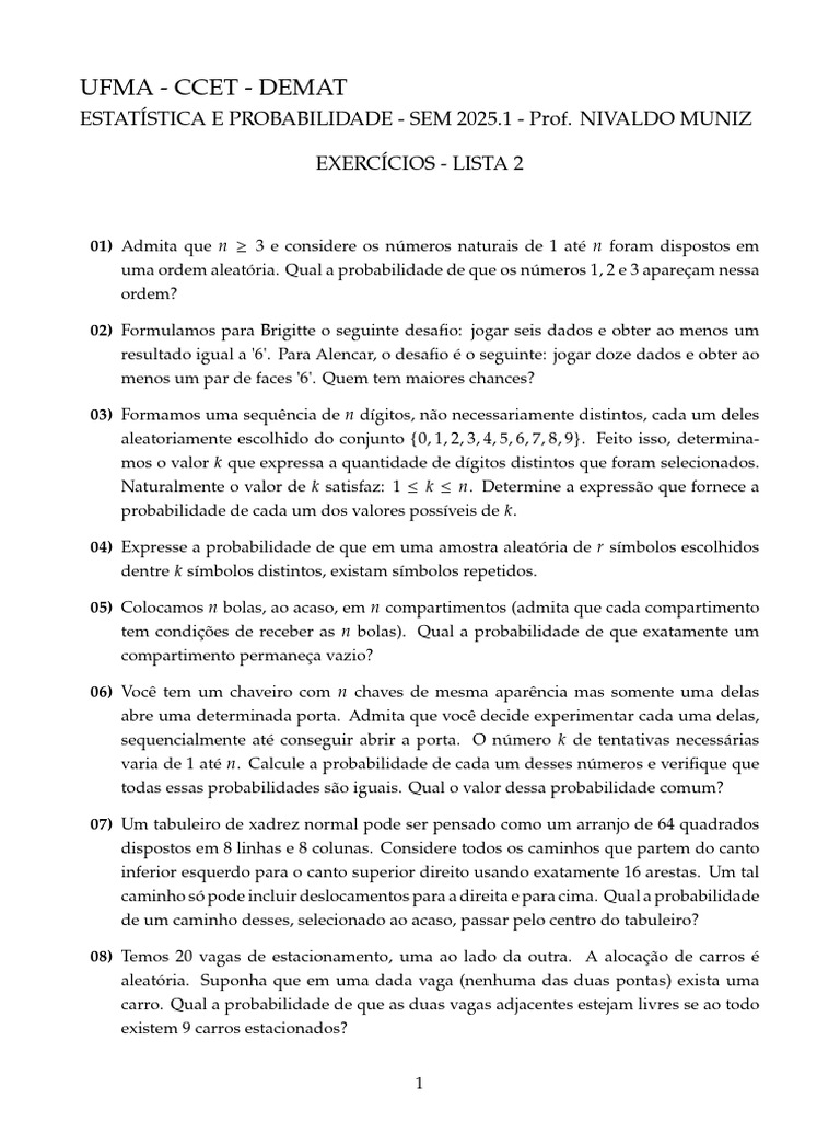 lista_exerc_02 | PDF | Probabilidade | Aleatoriedade