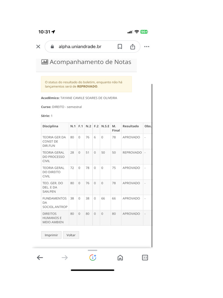 Notas e Horas Complementares | PDF