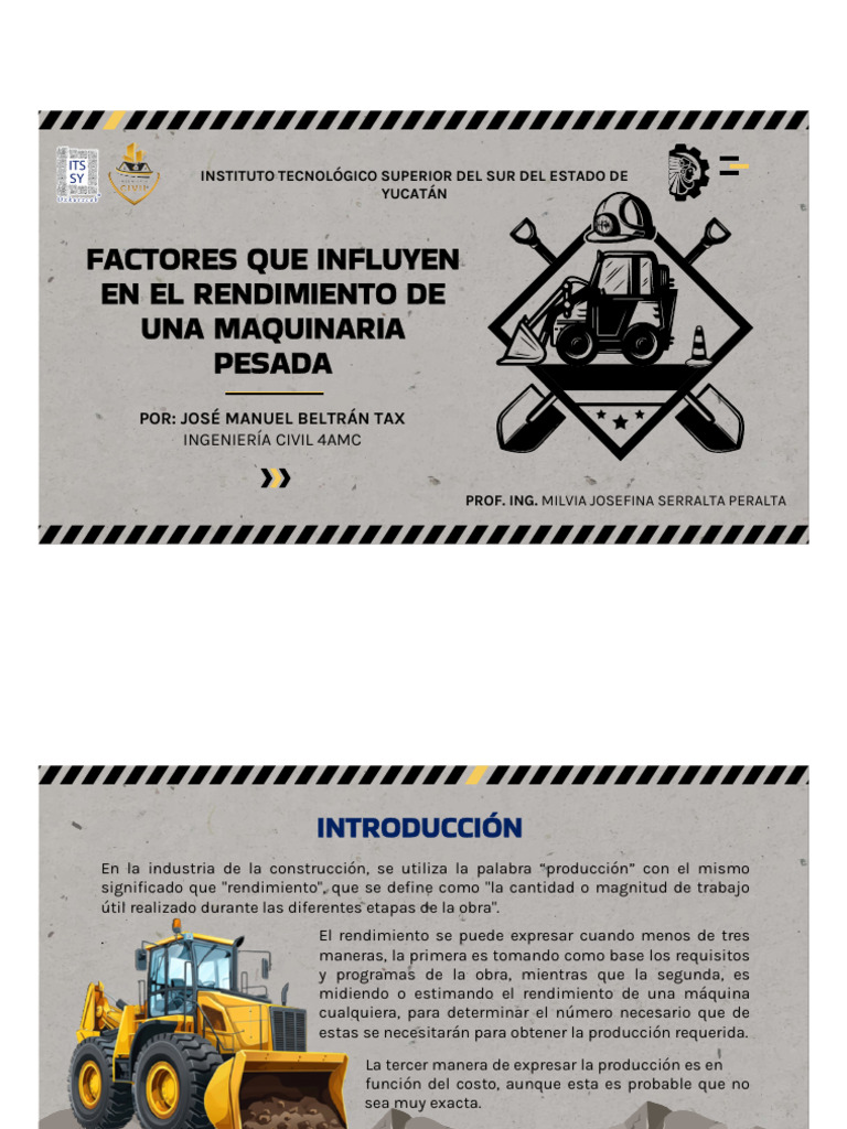 FACTORES QUE INFLUYEN EN EL RENDIMIENTO | PDF | Equipamiento pesado