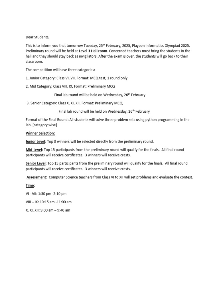 Informatics Olympiad Notice 2024-25-1 | PDF