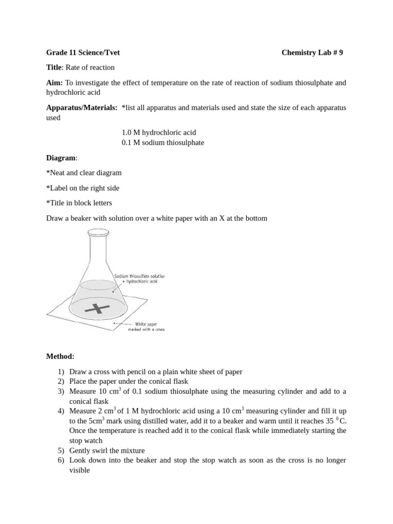 Chemistry Lab 9 Rate of Reaction | PDF