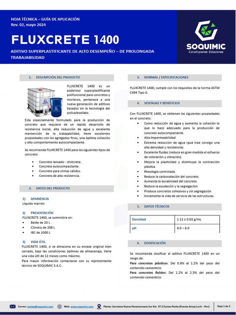 HT-FLUXCRETE 1400 | PDF | Hormigón | Materiales