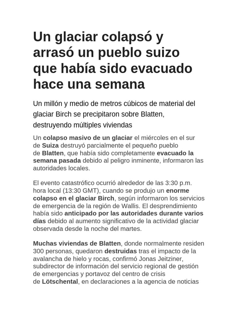 Un Glaciar Colapsó y Arrasó Un Pueblo Suizo | PDF | glaciar | Alpes