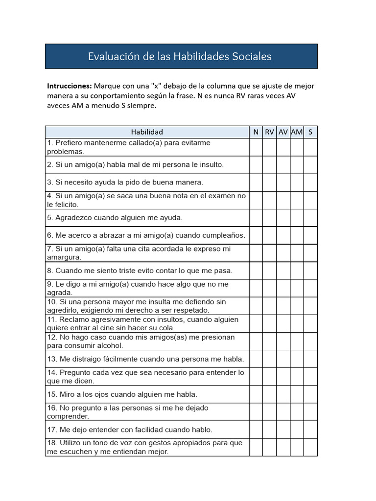 Test de Habilidades Sociales | PDF
