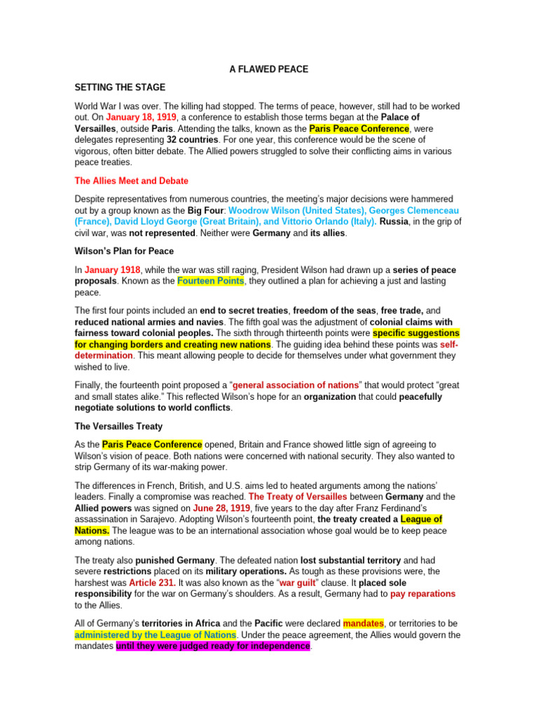 HDJZTN 29.4. Ws A Flawed Peace Summary Questionnaire | PDF | Treaty Of ...