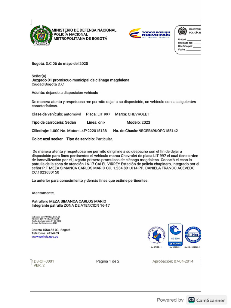 Vehiculo Placas LIT 997 | PDF