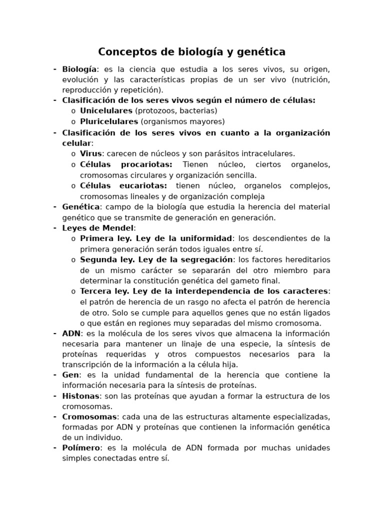 Conceptos de Biología y Genética | PDF | Adn | Gene