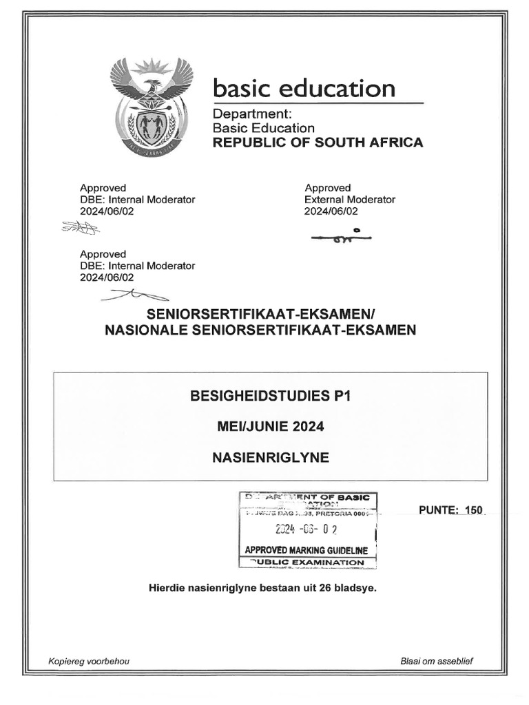 Business Studies P1 May-June 2024 Approved Marking Guideline (Afri Ver) | PDF